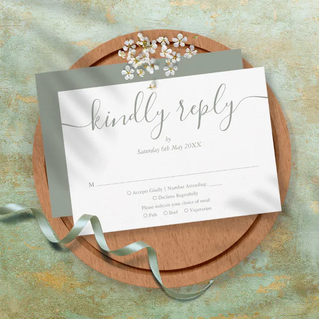 Simple Elegant Script Sage Green Wedding RSVP Card | Zazzle