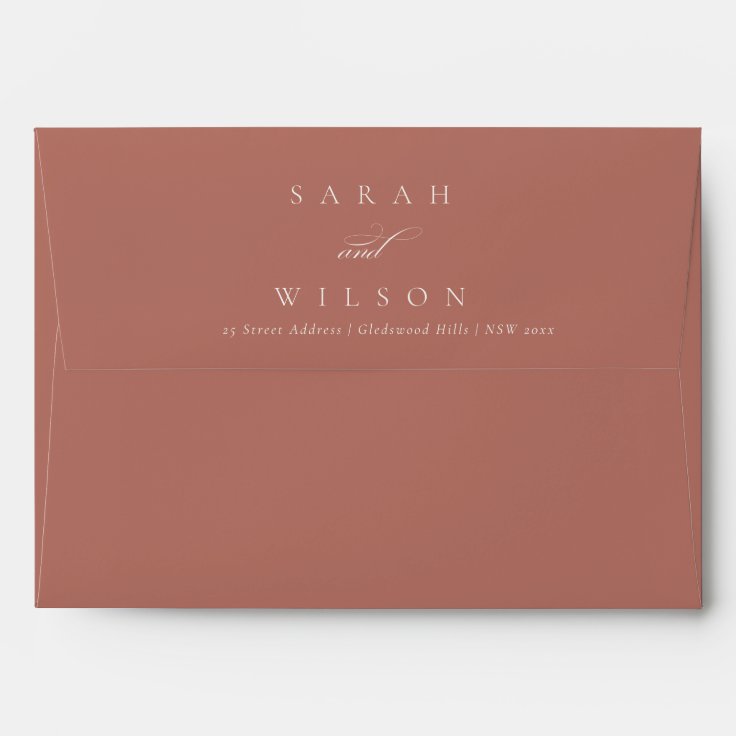 Simple Elegant Script Terracotta Kraft Wedding Envelope | Zazzle