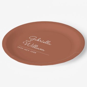 Simple Elegant Script Terracotta Wedding Paper Plates | Zazzle