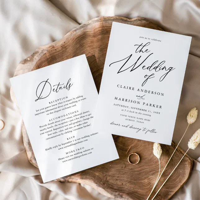 Simple Elegant Script The Wedding of Details Invitation | Zazzle