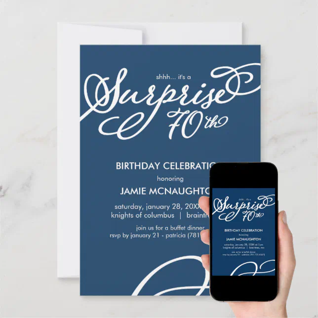 Simple, Elegant Surprise 70th Birthday Invitation | Zazzle