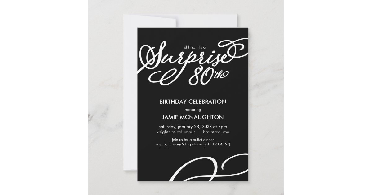 Simple, Elegant Surprise 80th Birthday Invitation | Zazzle