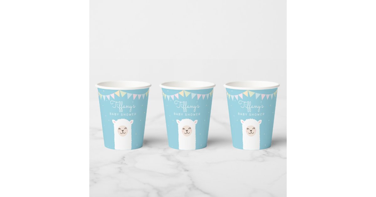Simple Elegant Sweet Alpaca Llama Boy Baby Shower Paper Cups | Zazzle