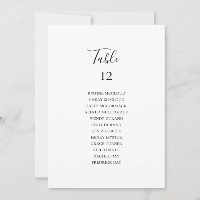 Simple Elegant Table Number Seating Chart | Zazzle