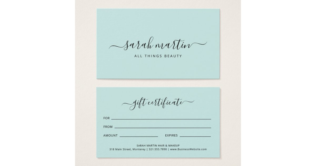 Simple Elegant Teal Turquoise Gift Certificate | Zazzle