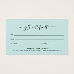 Simple Elegant Teal Turquoise Gift Certificate | Zazzle
