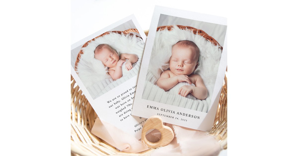 Simple Elegant Text and Photo | Birth Announcement | Zazzle