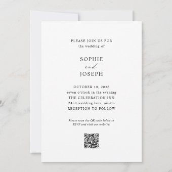 Simple Elegant Text and Photo | QR Code Wedding Invitation | Zazzle