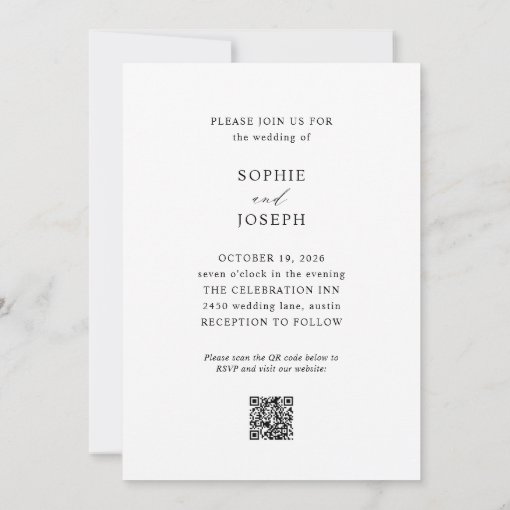 Simple Elegant Text and Photo | QR Code Wedding Invitation | Zazzle