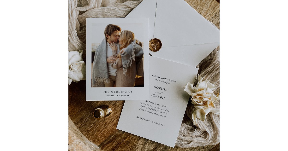 Simple Elegant Text and Photo | Wedding Invitation | Zazzle