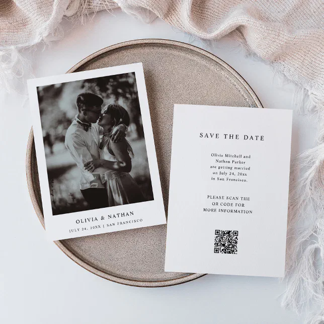 Simple Elegant Text and Photo | Wedding QR Code Save The Date | Zazzle