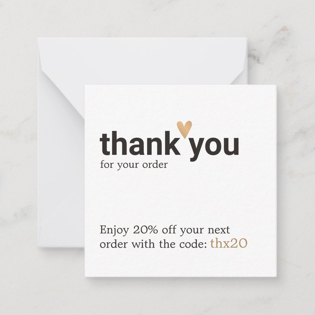 Simple Elegant Thank You For your order Coupon Note Card | Zazzle