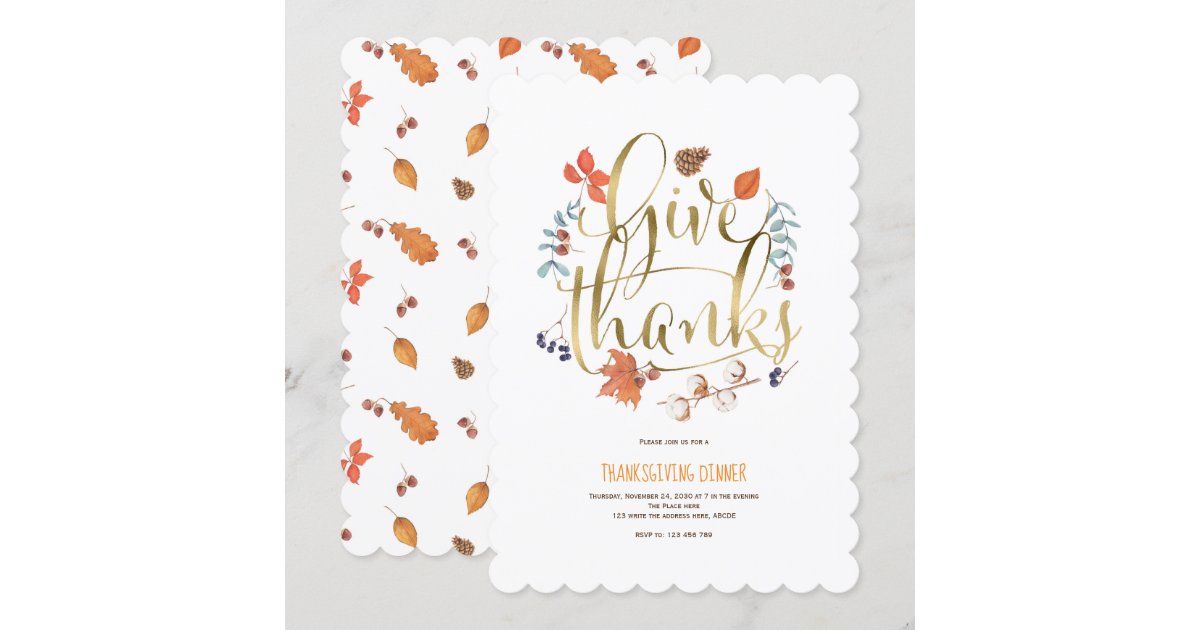 Simple, Elegant, Thanks giving, Give thanks Invitation | Zazzle