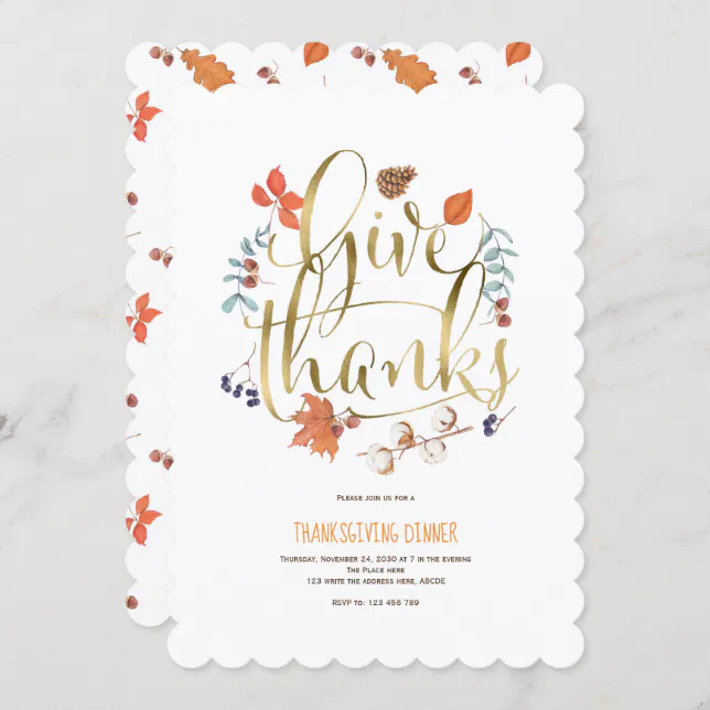 Simple, Elegant, Thanks giving, Give thanks Invitation | Zazzle