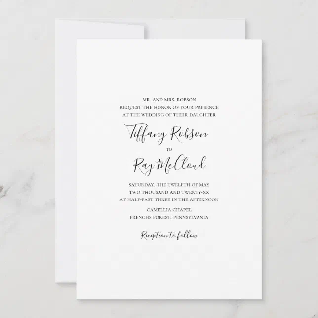 Simple Elegant Traditional Wedding Invitation | Zazzle