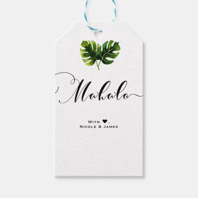 Simple Elegant Tropical Palm Leaves MAHALO ALOHA Gift Tags | Zazzle