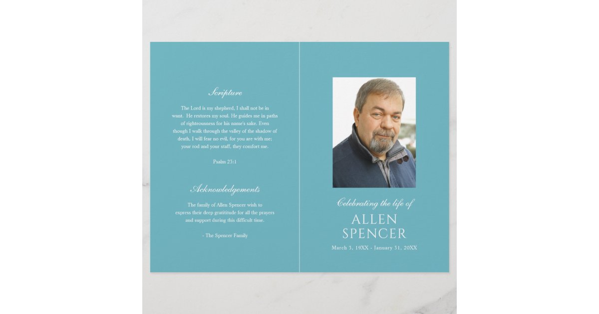 Simple Elegant Turquoise Modern Funeral Program | Zazzle