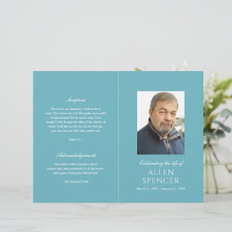 Simple Elegant Turquoise Modern Funeral Program | Zazzle