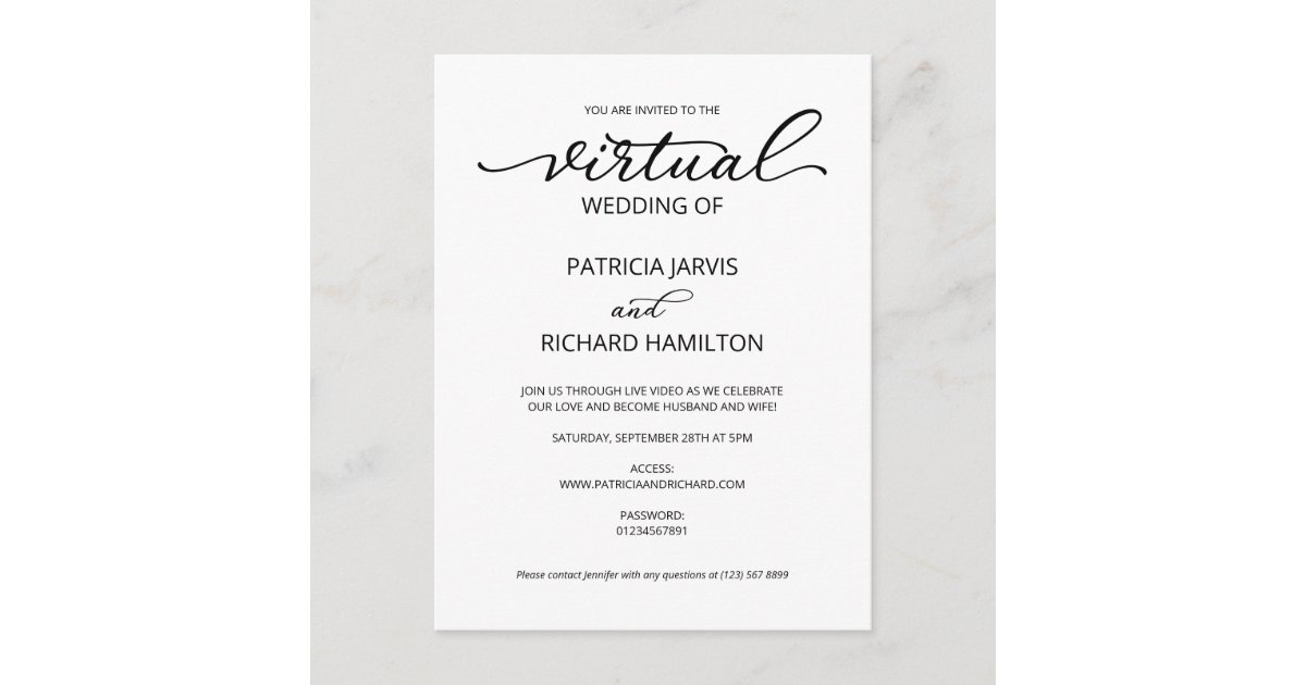 Simple Elegant Virtual Wedding Invitation Postcard | Zazzle