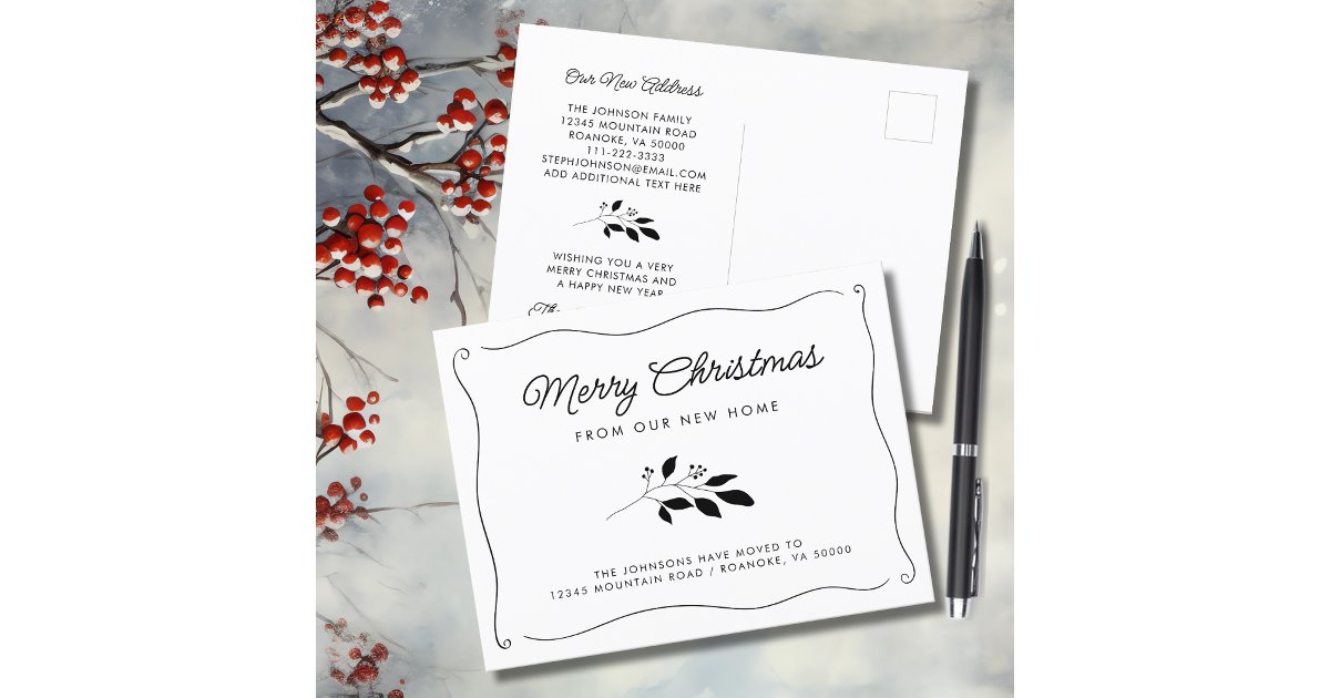 Simple Elegant Wavy Border Holiday Moving Announcement Postcard | Zazzle