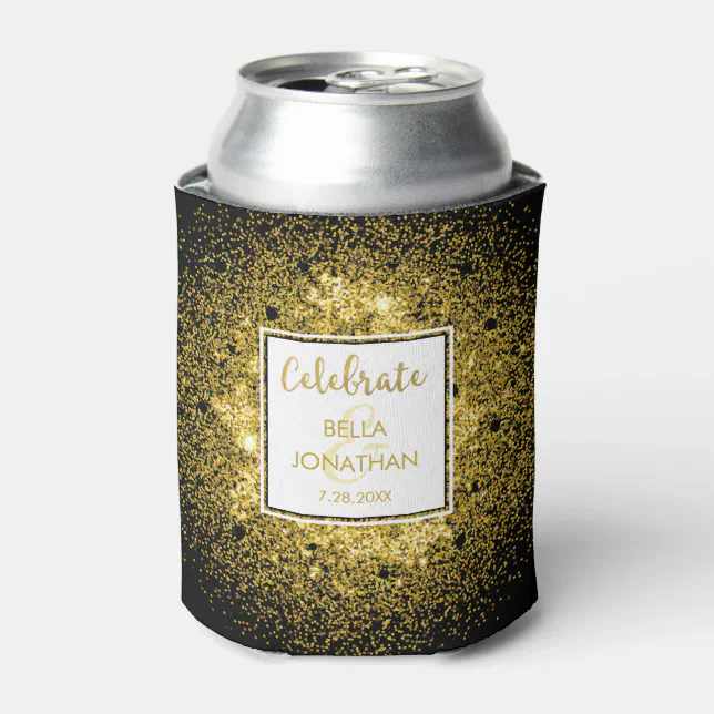 Simple Elegant Wedding Gold Glam Glitter Custom Ca Can Cooler | Zazzle