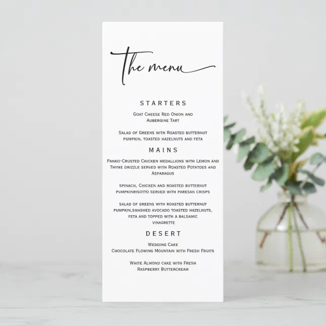 Simple Elegant Wedding Menu Template | Zazzle