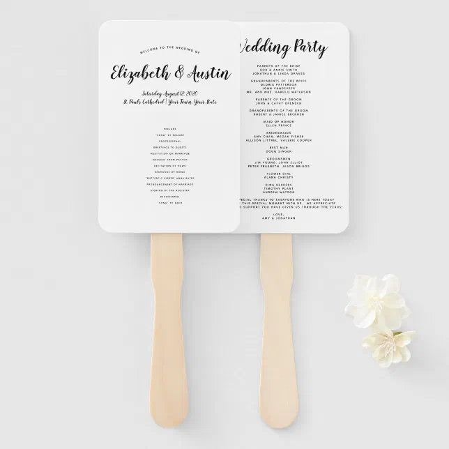 Simple Elegant Wedding Program Fan | Zazzle