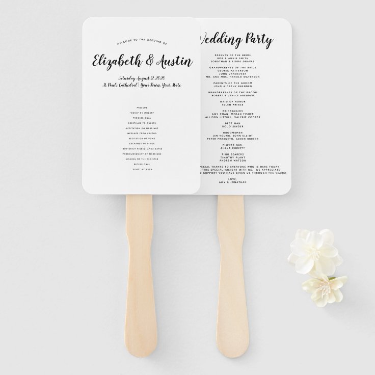 Simple Elegant Wedding Program Fan | Zazzle