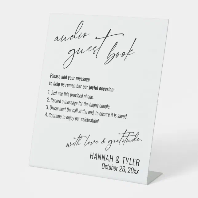 Simple Elegant Wedding Reception Audio Guest Book Pedestal Sign | Zazzle