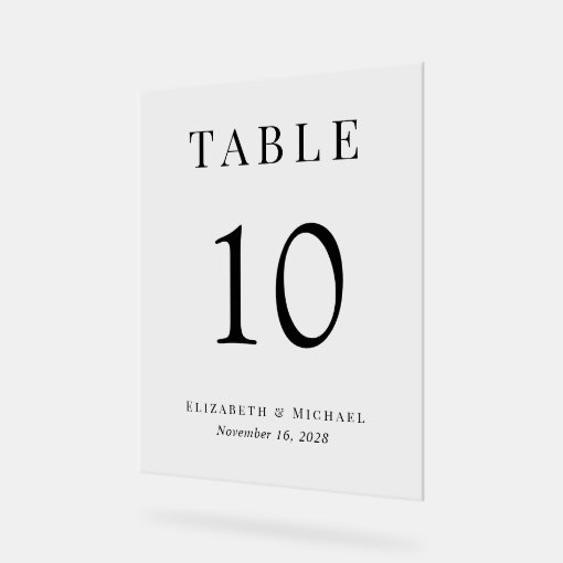 Simple Elegant Wedding Reception Table Number Acrylic Sign | Zazzle