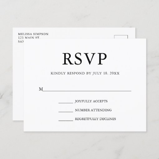 Simple Elegant Wedding RSVP Invitation Postcard | Zazzle
