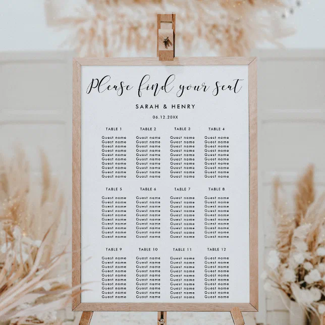 Simple elegant wedding seating chart | Zazzle