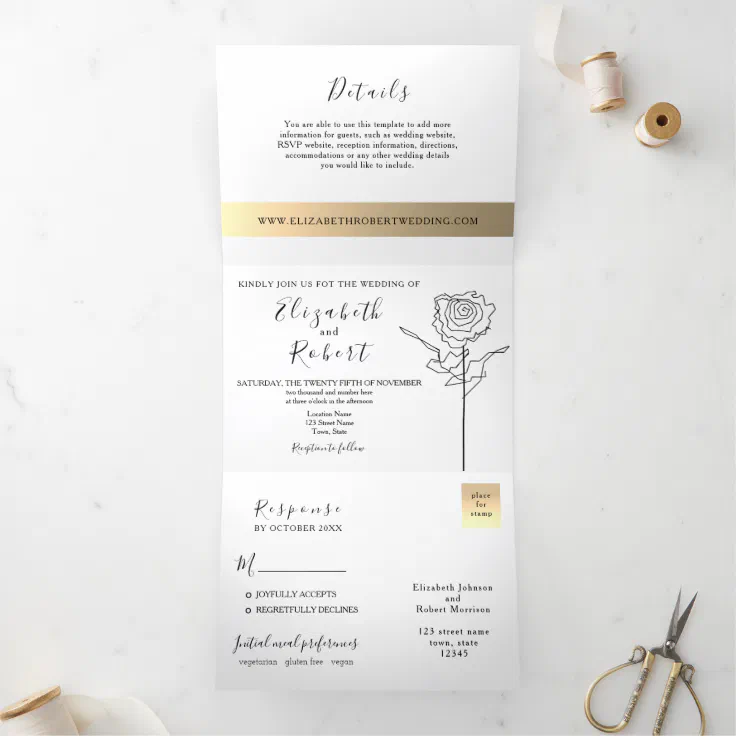 Simple Elegant Wedding Tri-Fold Invitation | Zazzle