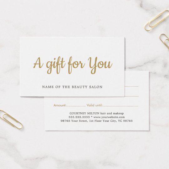 Simple Elegant White Faux Gold Beauty Gift card | Zazzle.com