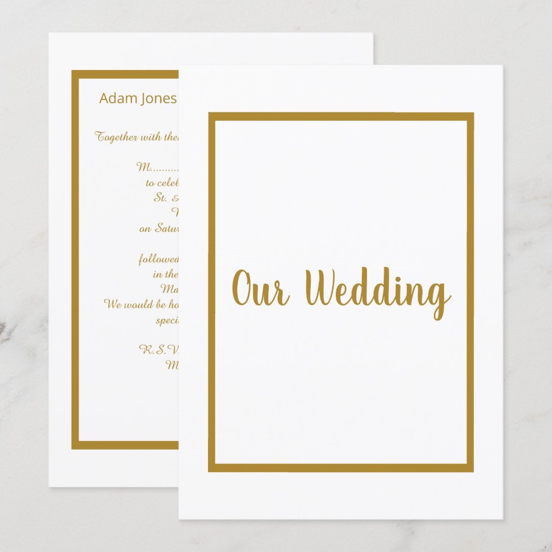 Simple & Elegant White Gold Border Wedding Invitation | Zazzle