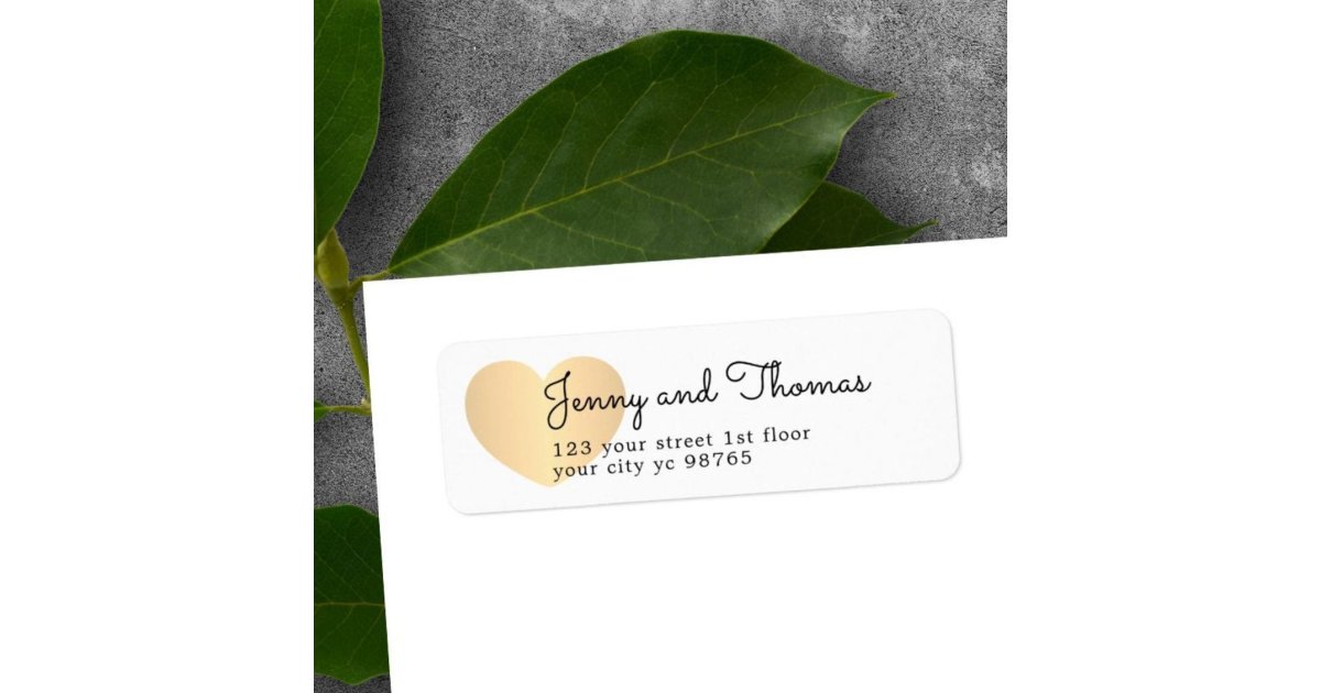 Simple Elegant White Gold Heart Wedding Label | Zazzle