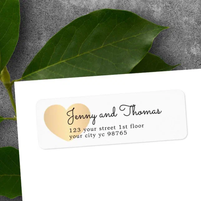 Simple Elegant White Gold Heart Wedding Label | Zazzle