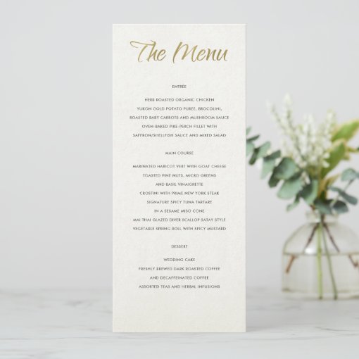 SIMPLE ELEGANT WHITE GREY TYPOGRAPHY menu card | Zazzle