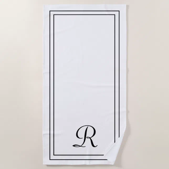 Simple Elegant White Monogram Beach Towel | Zazzle