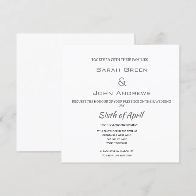Simple Elegant White Wedding Square Invitation | Zazzle