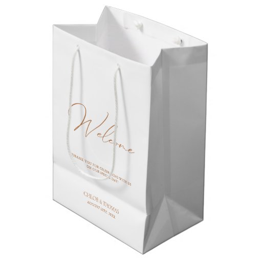 Simple Elegant White Wedding Welcome Thank You Medium Gift Bag | Zazzle