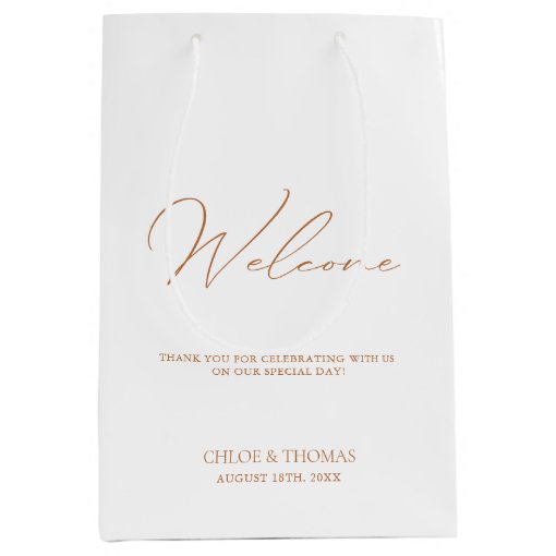 Simple Elegant White Wedding Welcome Thank You Medium Gift Bag | Zazzle