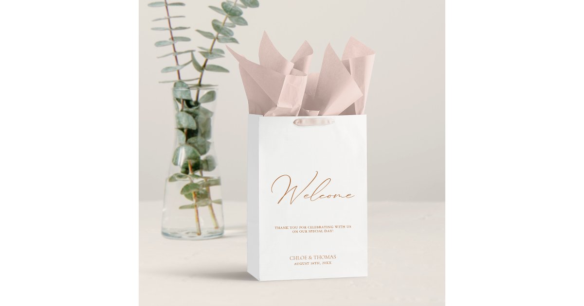 Simple Elegant White Wedding Welcome Thank You Medium Gift Bag | Zazzle
