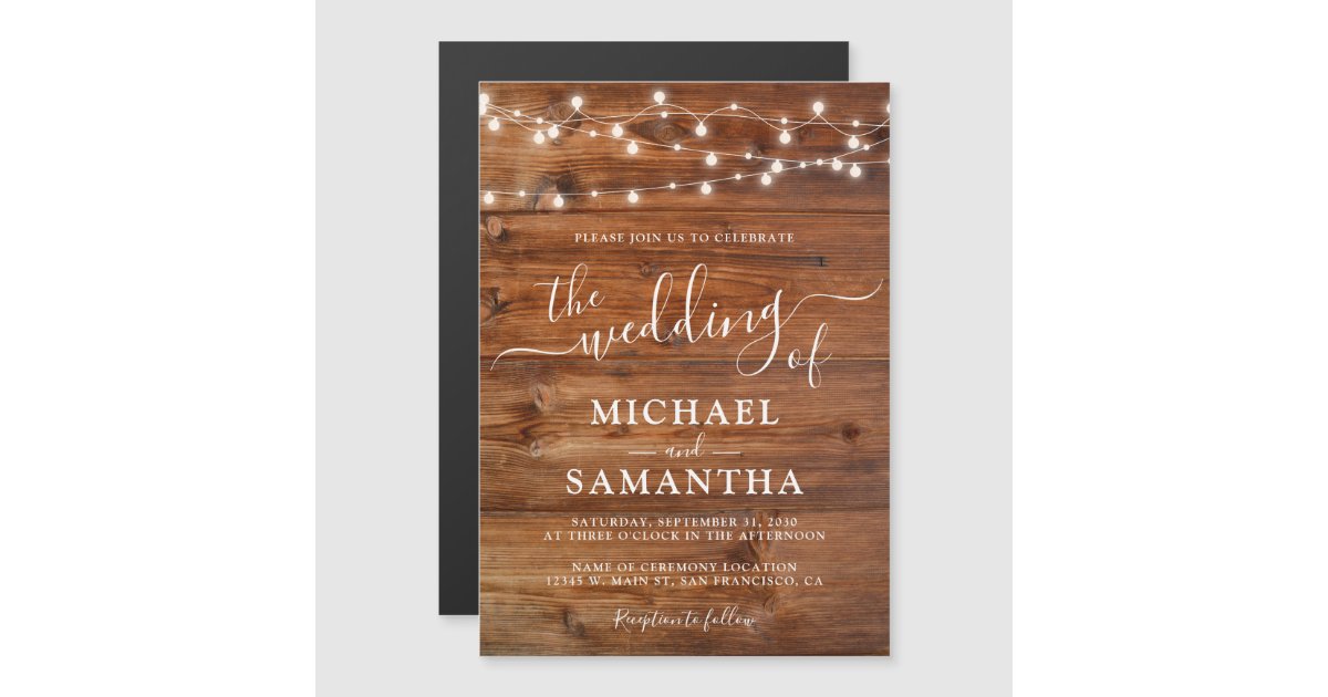 Simple Elegant Wood Rustic Wedding Magnetic Invitation | Zazzle