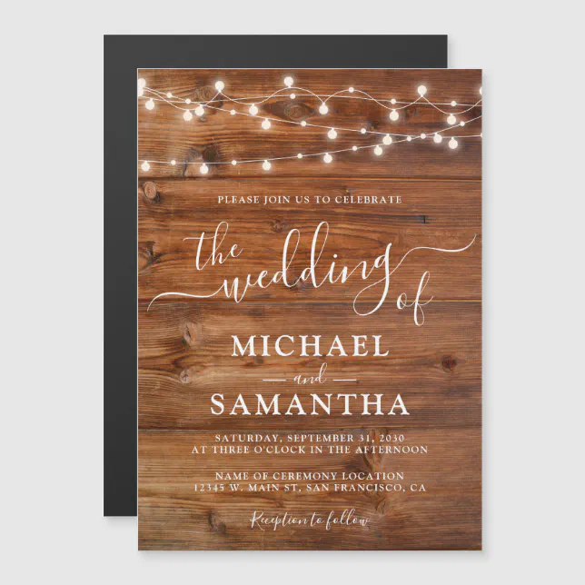 Simple Elegant Wood Rustic Wedding Magnetic Invitation | Zazzle