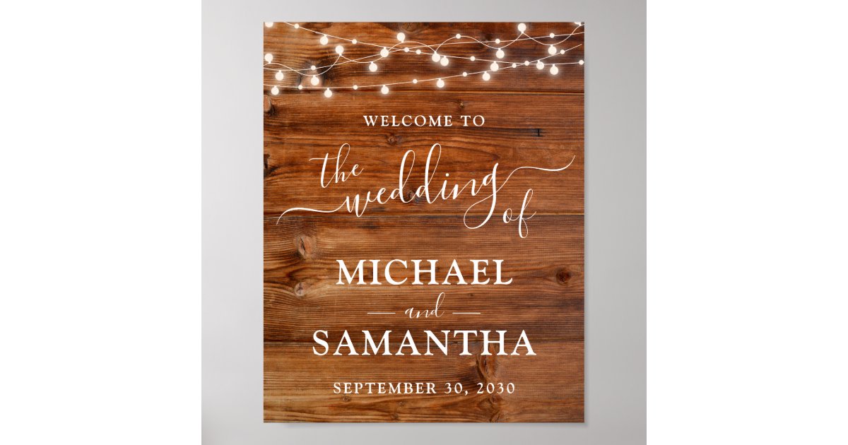 Simple Elegant Wood Rustic Wedding Poster | Zazzle