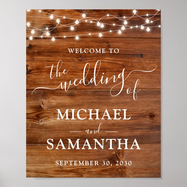 Simple Elegant Wood Rustic Wedding Poster | Zazzle