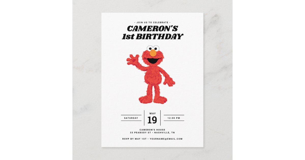 Simple Elmo 1st Birthday Invitation Postcard | Zazzle