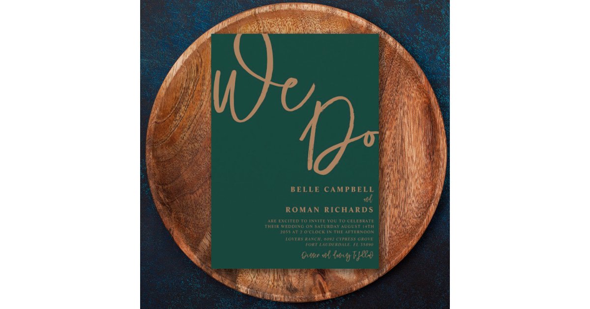Simple Emerald & Gold Calligraphy Wedding Invitation | Zazzle