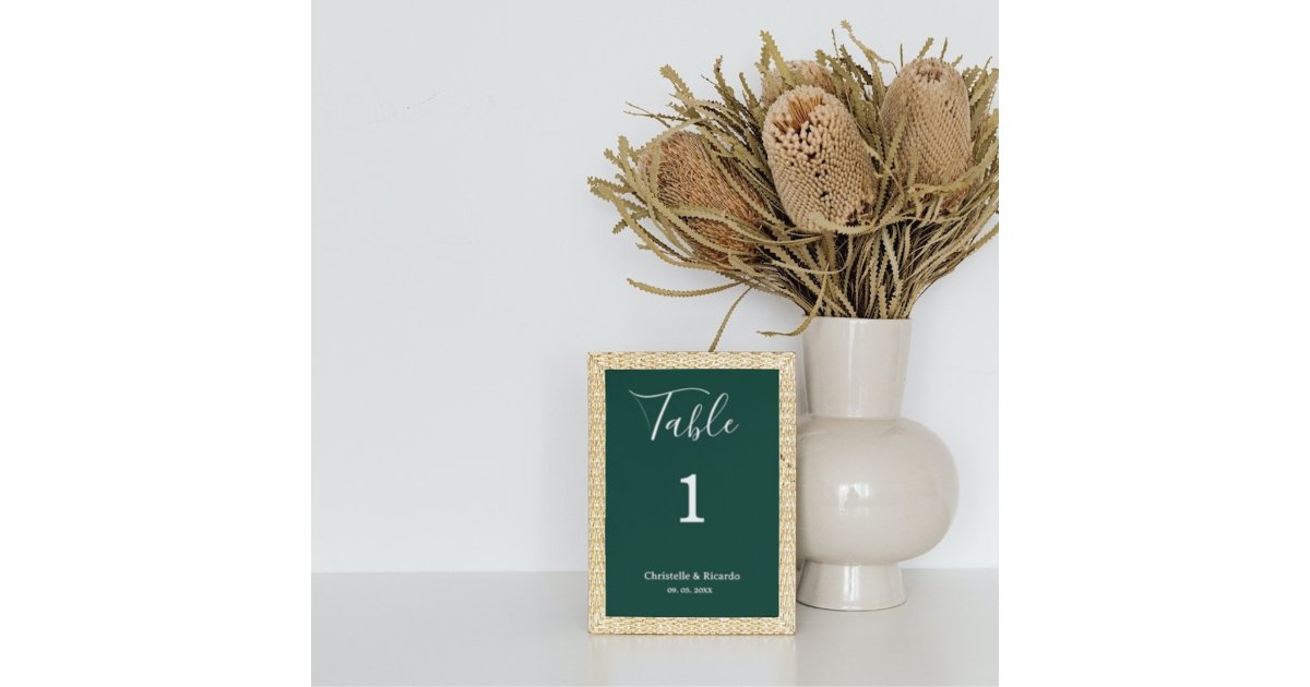 Simple emerald green wedding calligraphy script table number | Zazzle